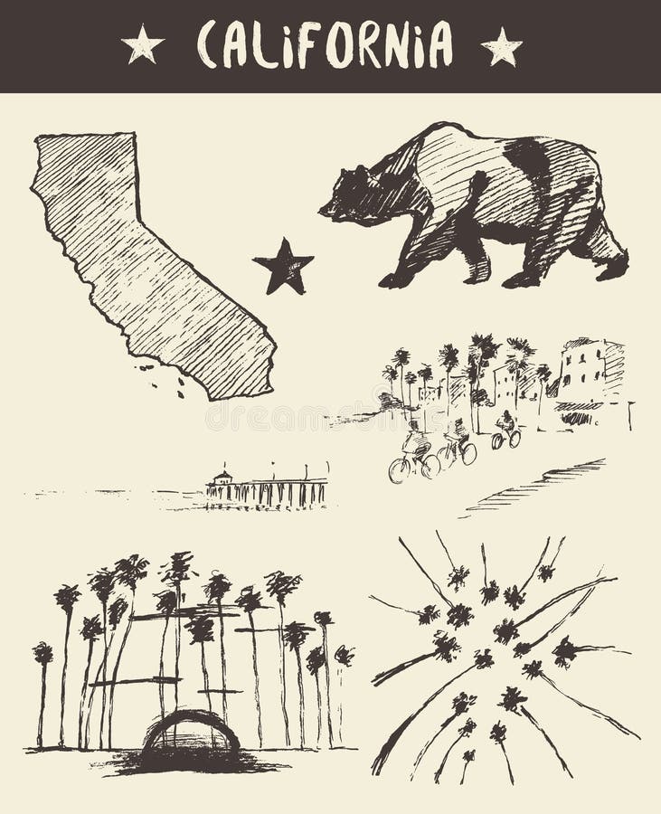Hand Drawn Set of California State Vector Sketch Stock Vector ...