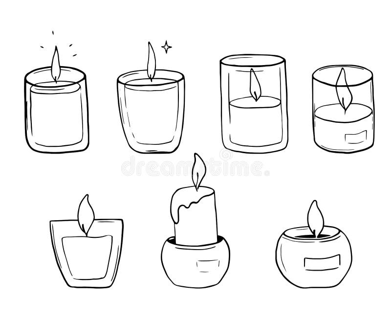 Hand Drawn Set of Candles. Doodle Candles Stock Vector - Illustration ...