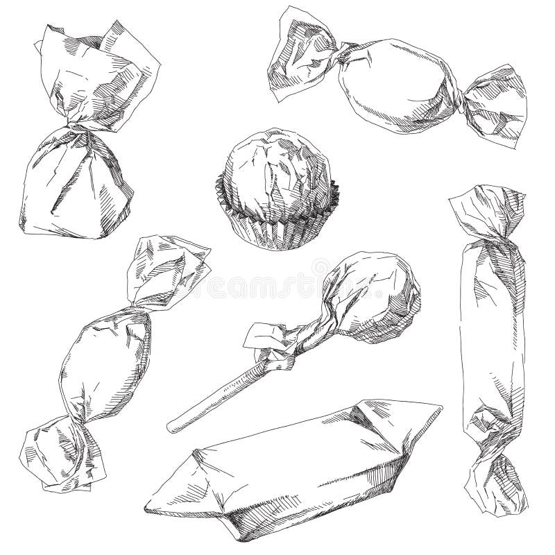 Hand drawn set of candy stock vector. Illustration of snack - 50147733