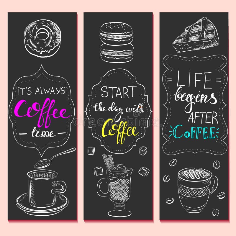 Hand Drawn Set Coffee Vector Illustration Breakfast. Vintage Coffee ...