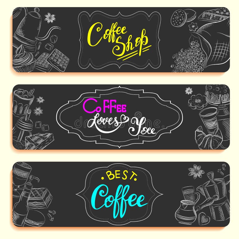 Hand Drawn Set Coffee Vector Illustration Breakfast. Vintage Coffee ...