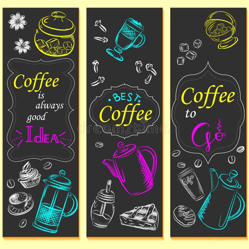 Hand Drawn Set Coffee Vector Illustration Breakfast. Vintage Coffee ...