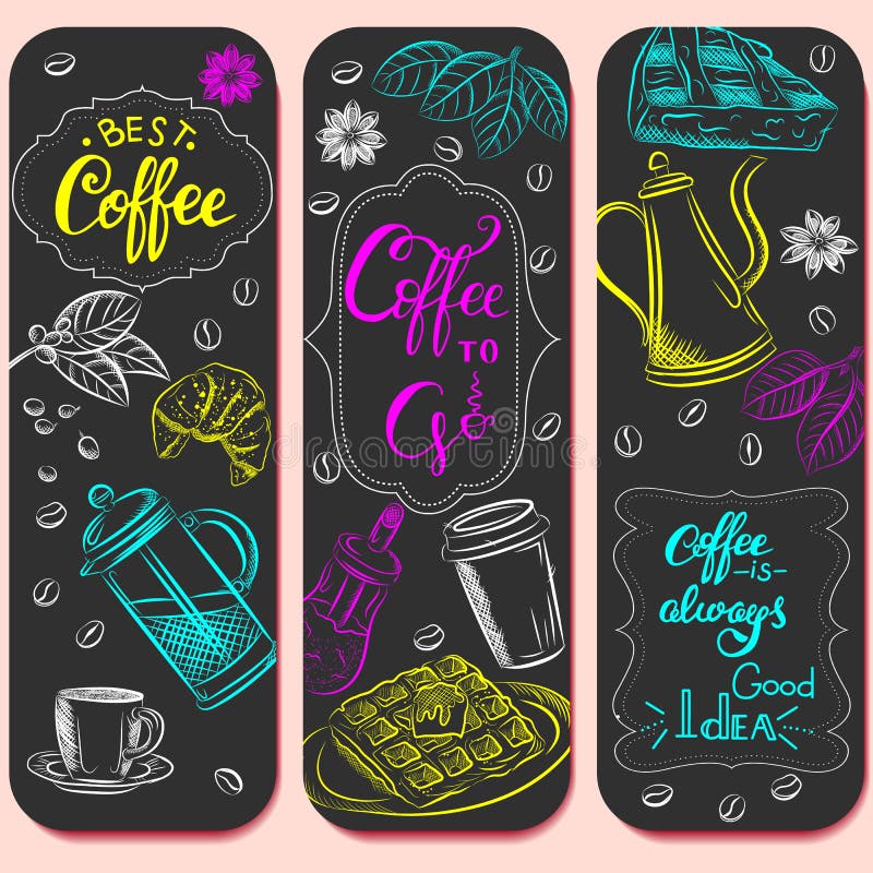 Hand Drawn Set Coffee Vector Illustration Breakfast. Vintage Coffee ...