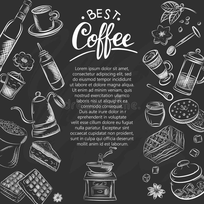 Hand Drawn Set Coffee Vector Illustration Breakfast. Vintage Coffee ...