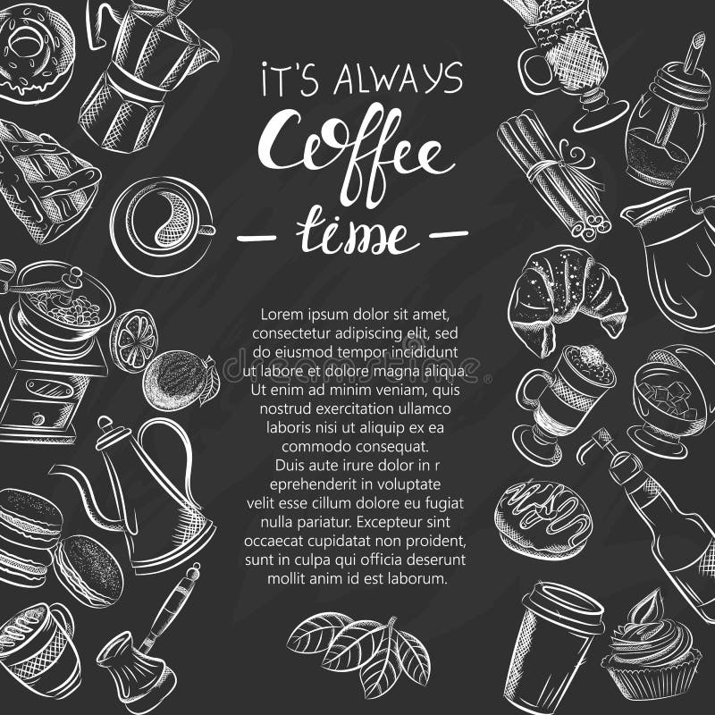 Hand Drawn Set Coffee Vector Illustration Breakfast. Vintage Coffee ...