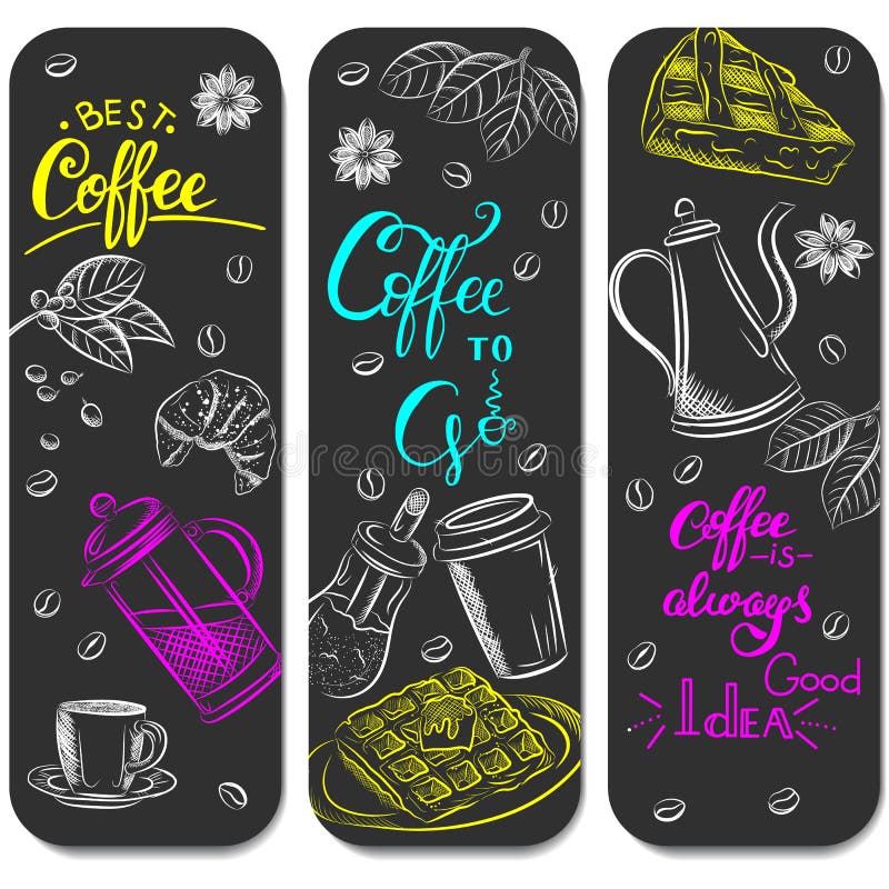 Hand Drawn Set Coffee Vector Illustration Breakfast. Vintage Coffee ...