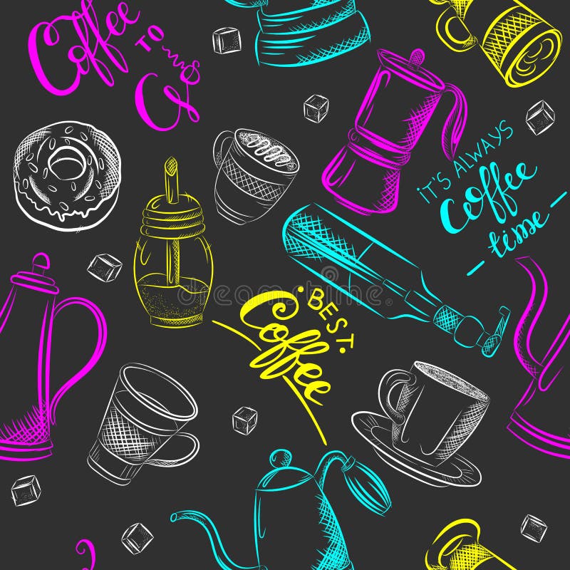 Hand Drawn Set Coffee Vector Illustration Breakfast. Vintage Coffee ...