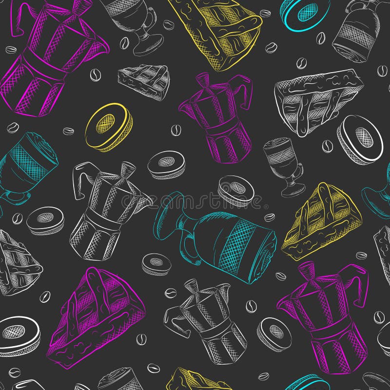 Hand Drawn Set Coffee Vector Illustration Breakfast. Vintage Coffee ...