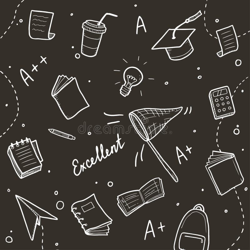 Hand Drawn Set of College, School Study Elements. Doodle Style. Stock ...