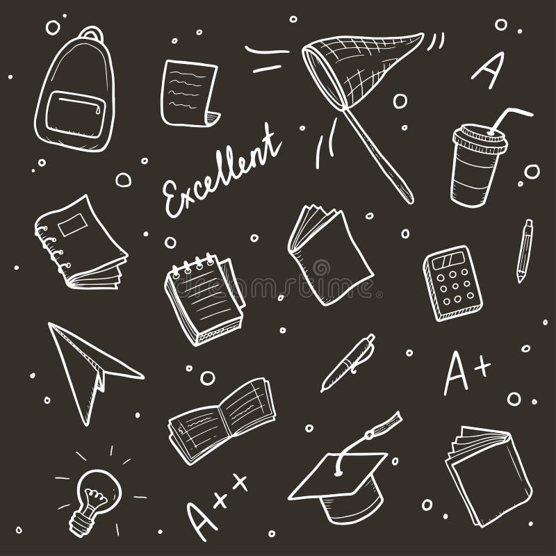 Hand Drawn Set of College, School Study Elements. Doodle Style. Stock ...