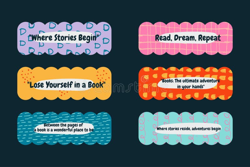 Hand Drawn Set Cute Bookmarks, Stickers, Tape with an Inscription Stock ...