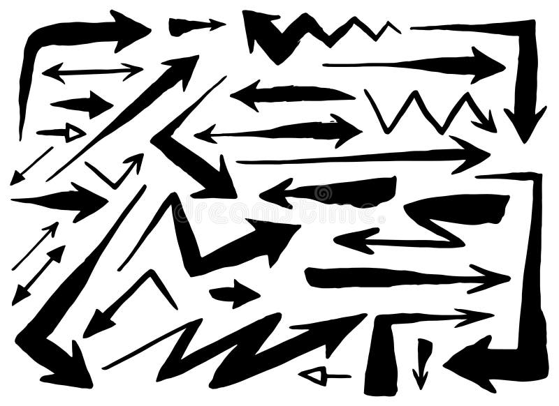 Hand Drawn Set of Different Arrows Painted with Ink Brush Stock Vector ...