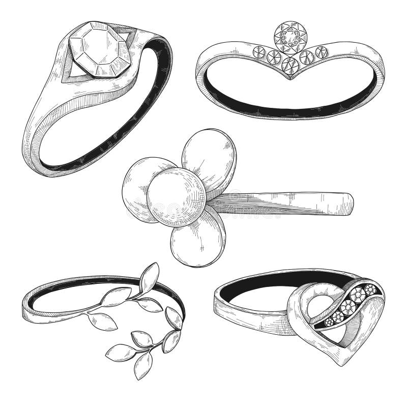 Hand Drawn Jewelry Vector Doodle Set Stock Vector - Illustration of ...