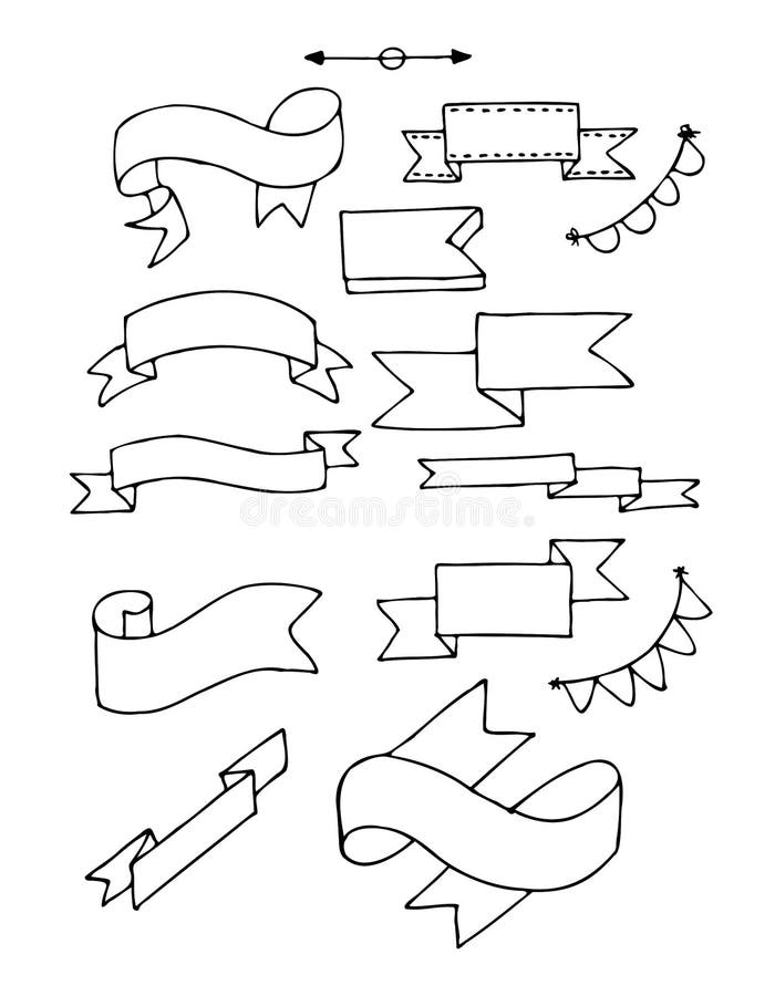 Hand Drawn Set of Different Ribbons. Design Elements for Greeting Cards ...