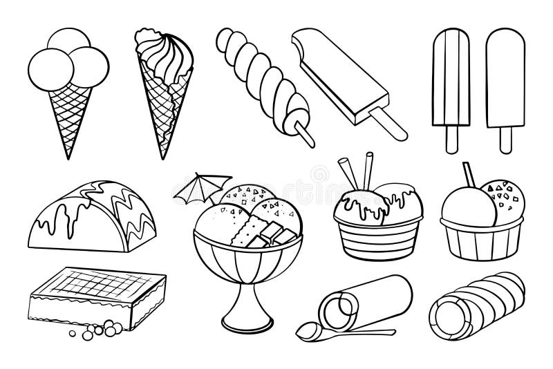 Hand Drawn Set Of Doodle With Different Ice Cream Types Waffle Cone