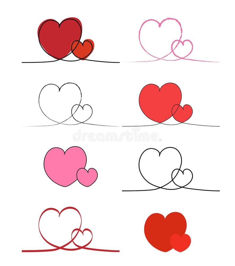 Hand Drawn Set of Eight Hearts Stock Vector - Illustration of ...