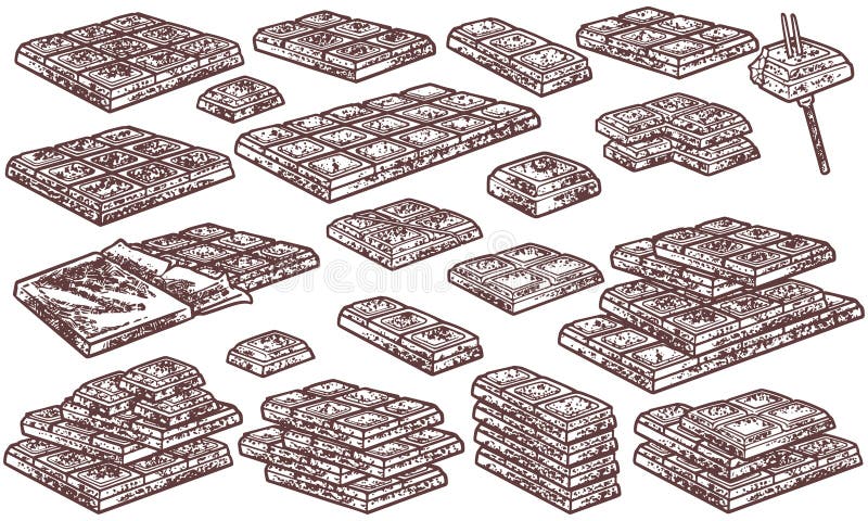 Hand Drawn Set of Engraving Chocolates in Various Forms Stock Vector ...