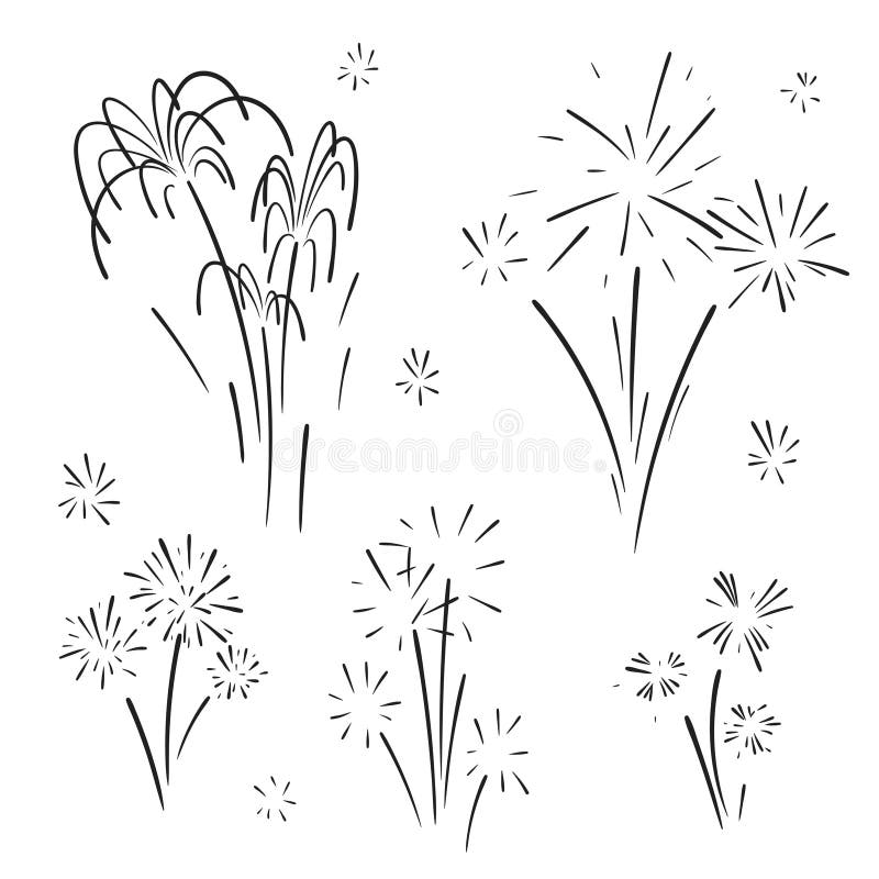 Hand Drawn Set of Fireworks. Stock Vector - Illustration of background ... Hand Drawn Set of Fireworks. Stock Vector - Illustration of background ...