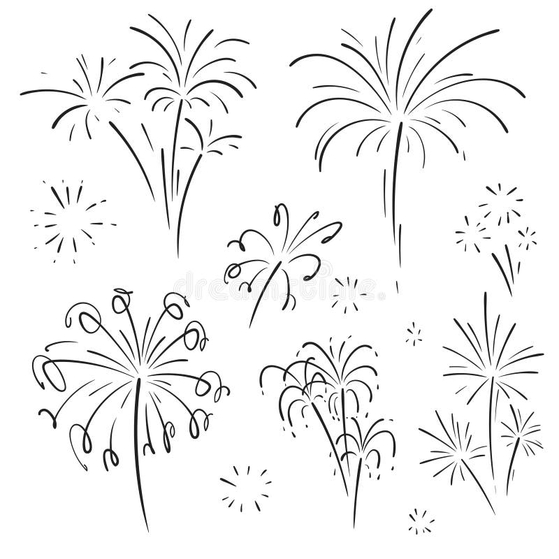 Hand Drawn Set of Fireworks. Stock Vector - Illustration of burst ... Hand Drawn Set of Fireworks. Stock Vector - Illustration of burst ...