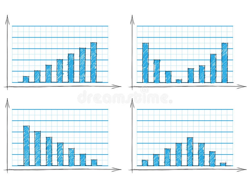 Hand Drawn Set of Four Blue Bar Charts Stock Vector - Illustration of ...