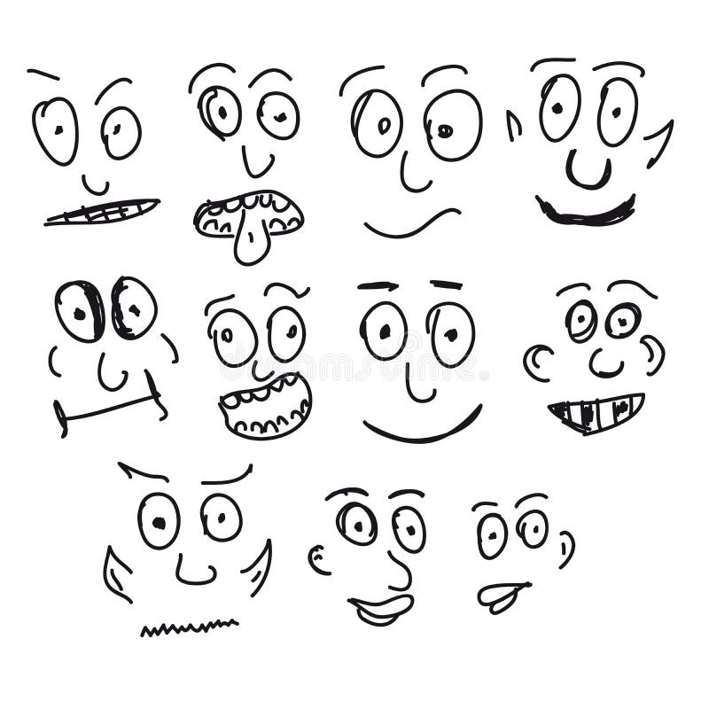 Set Of Hand Drawn Funny Faces Stock Vector - Illustration of mood, cute ...