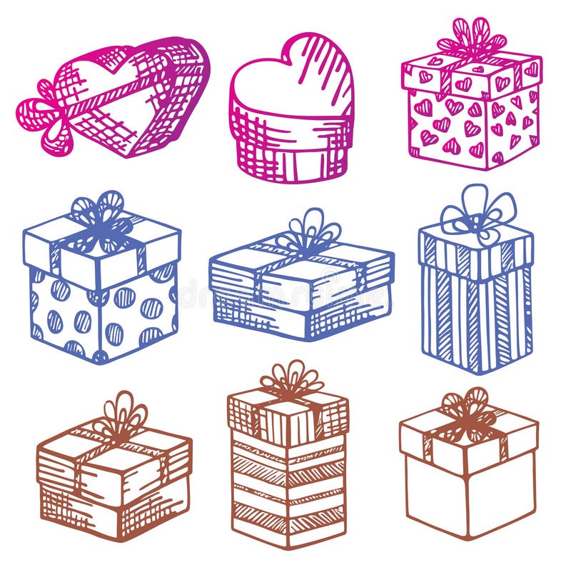 Hand-Drawn. Set of Gift Boxes. Doodle Stock Vector - Illustration of ...
