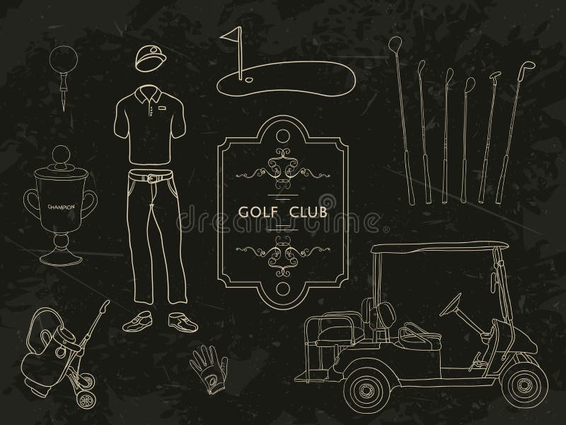 Hand Drawn Set Golf Club Collection Stock Vector - Illustration of hole ...