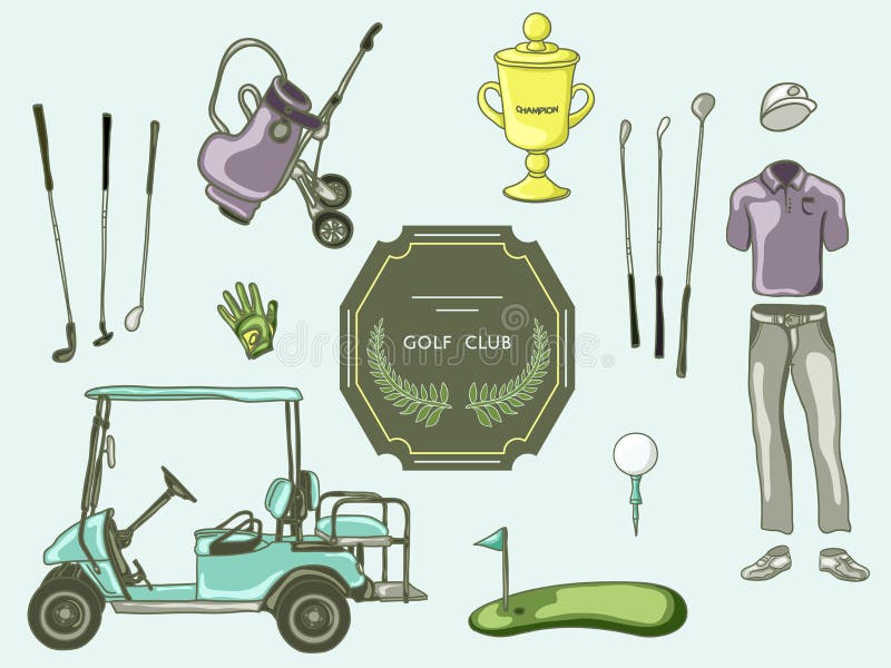 Hand Drawn Set Golf Club Collection Stock Vector - Illustration of ...
