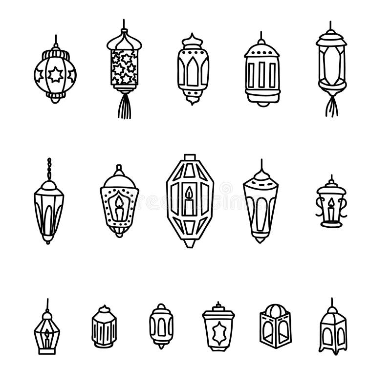 Hand Drawn Set of Lanterns. Vector Illustration in Doodle Style Stock ...