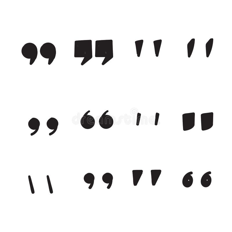Hand Drawn Set of Quote Mark, Quotes Icon Vector Sign Design Doodle ...