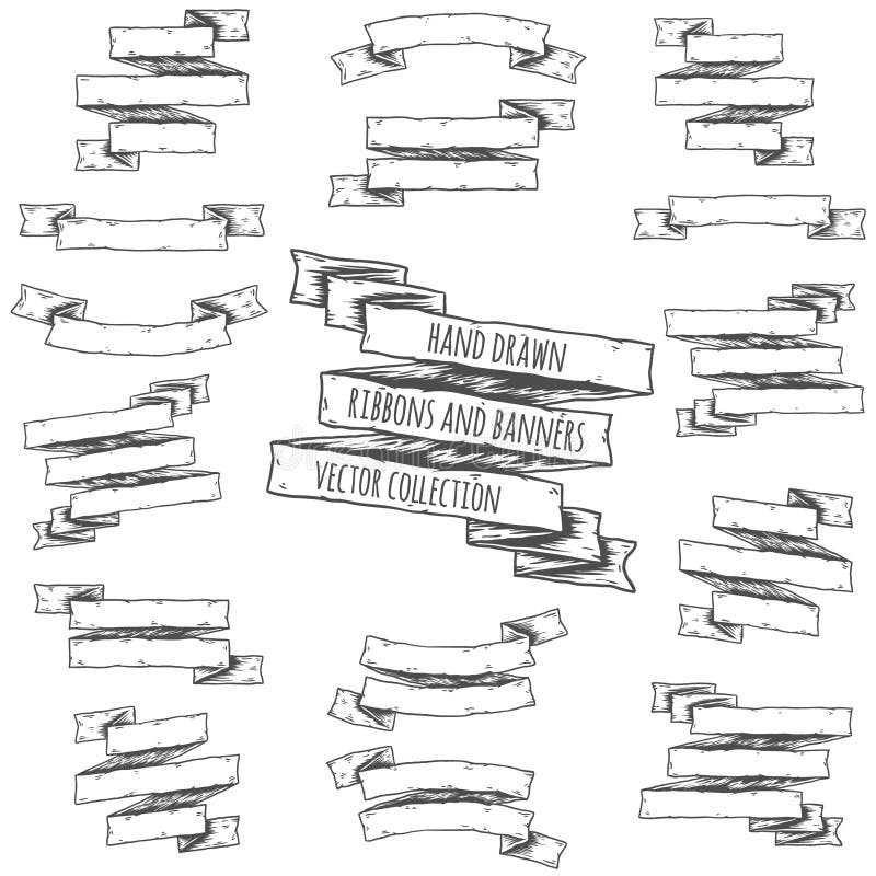 Hand Drawn Set of Ribbons and Banners. Stock Vector - Illustration of ...