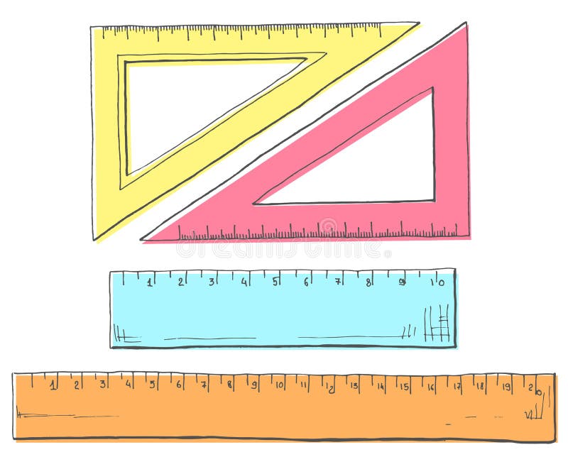 Hand Drawn a Set of Rulers and Triangles. Vector Illustration of a ...