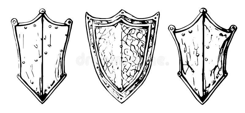 Hand drawn set of shields stock vector. Illustration of protection ...