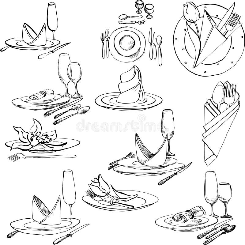 Hand Drawn Set of Tableware Stock Vector - Illustration of isolated ...