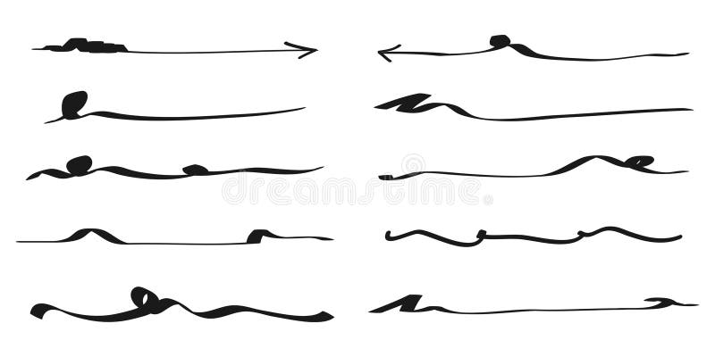 Hand Drawn Set of Underline, Curly Swishes, Swashes, Swoops. Swirl ...