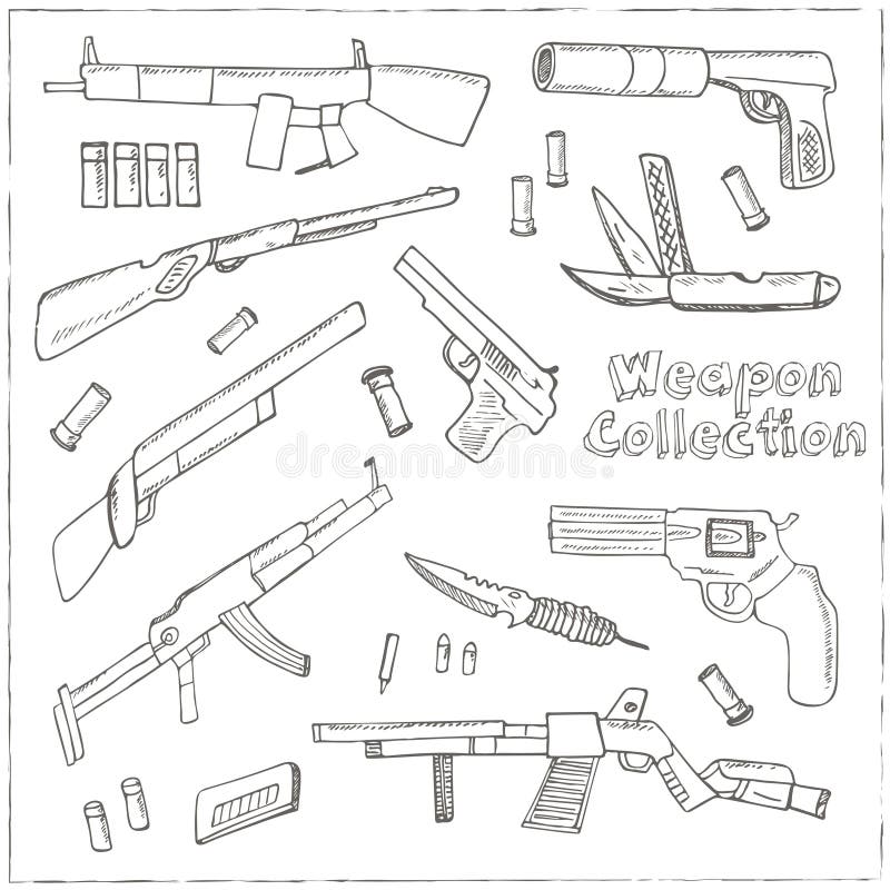 Hand drawn weapons stock vector. Illustration of battle - 12114555