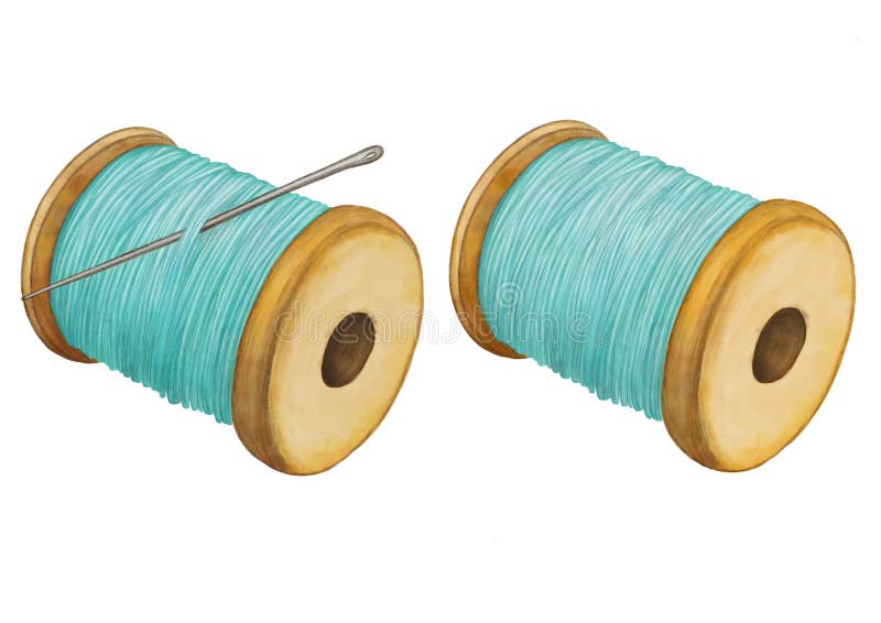 Hand Drawn Sewing Kit, Blue Threads Stock Illustration - Illustration ...