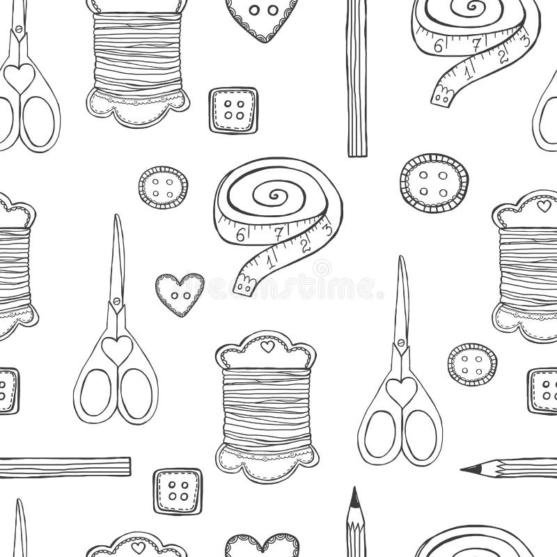 Hand Drawn Sewing Seamless Pattern Stock Vector - Illustration of ...