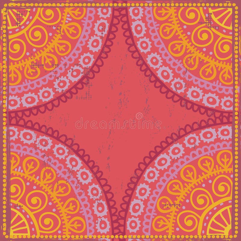 Hand Drawn Shabby Ethnic Frame in Orange Tones Stock Vector ...