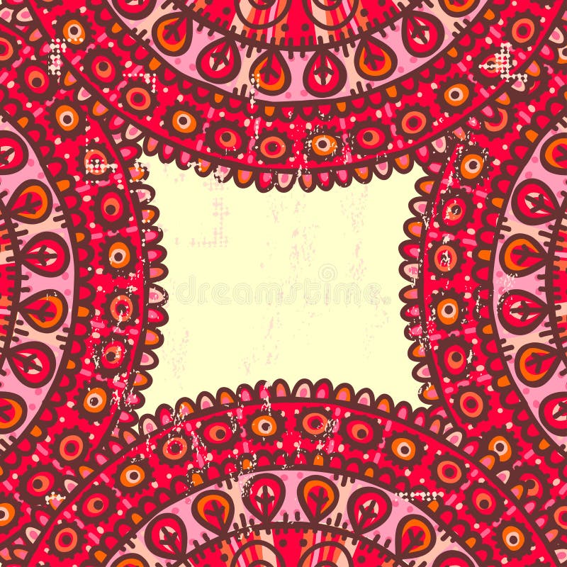 Hand Drawn Shabby Red Ethnic Frame Stock Vector - Illustration of ...