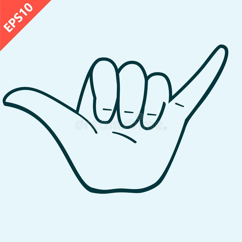 Hand Drawn Shaka Hand Sign Gesture Design Vector Isolated Illustration ...