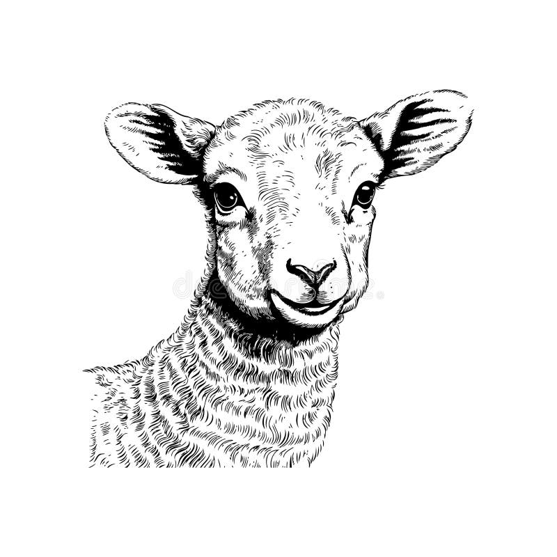 Hand-Drawn Sheep Portrait Illustration in Black and White. Vector ...