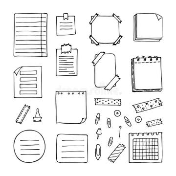 Hand Drawn Sheets of Paper, Documents, Notebook. Stationery Stock ...