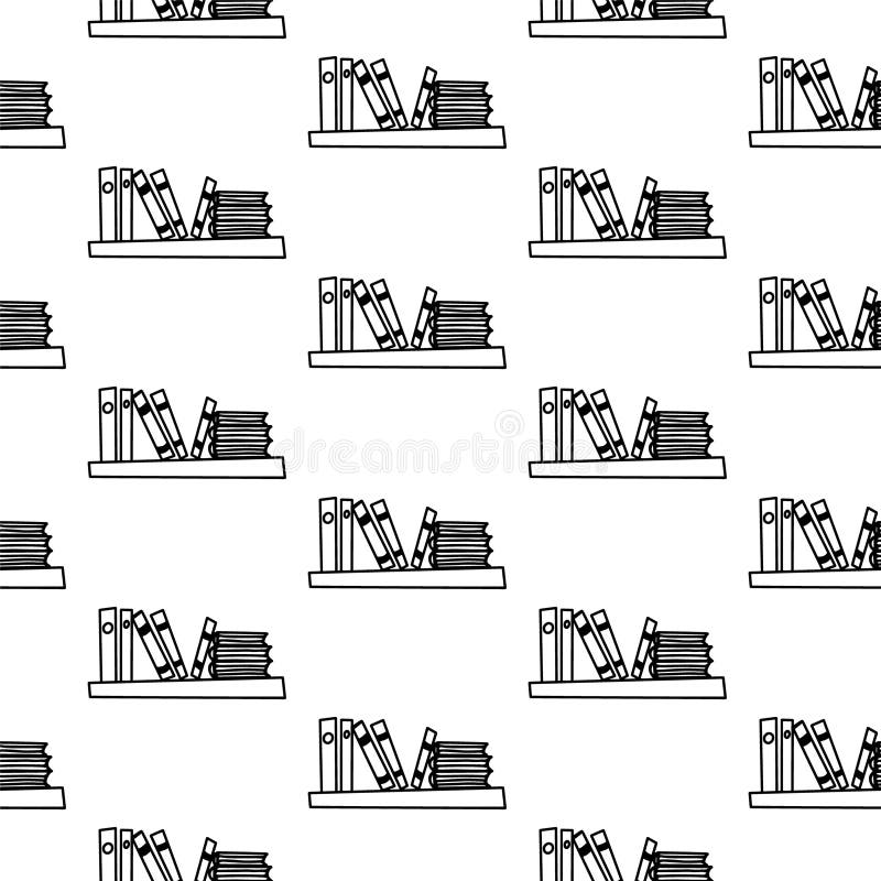 Hand Drawn Shelf with Books and Documents Seamless Pattern. Doodle ...