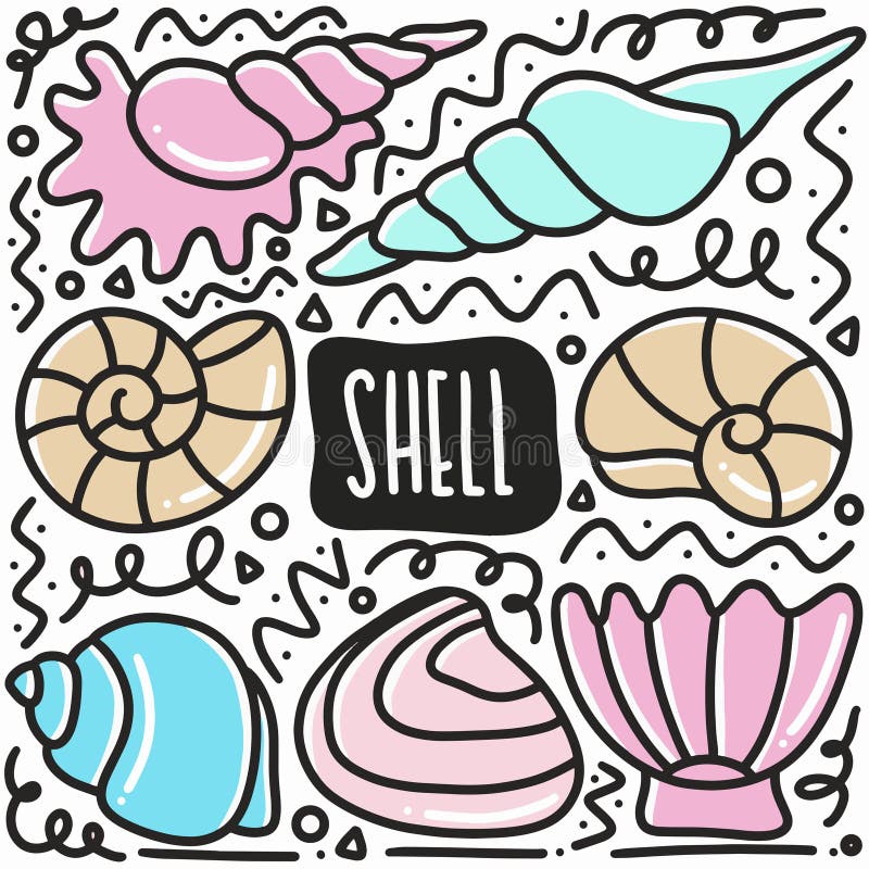 Hand Drawn Shells Doodle Set Stock Vector - Illustration of hand ...