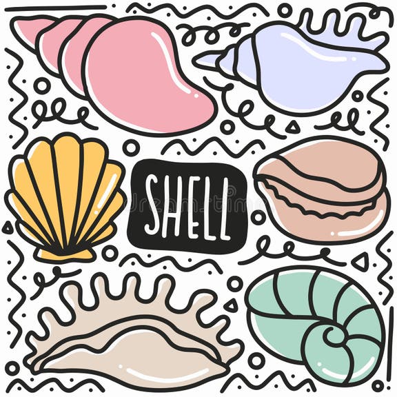 Hand Drawn Shells Doodle Set Stock Vector - Illustration of artistic ...