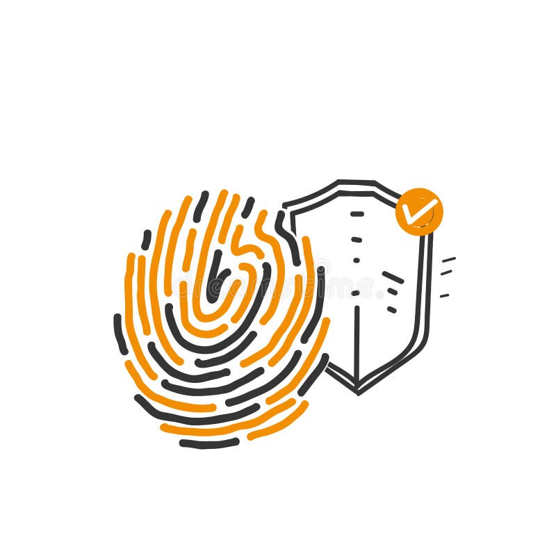 Hand Drawn Shield with Fingerprint Symbol for Fingerprint Cyber Secure ...