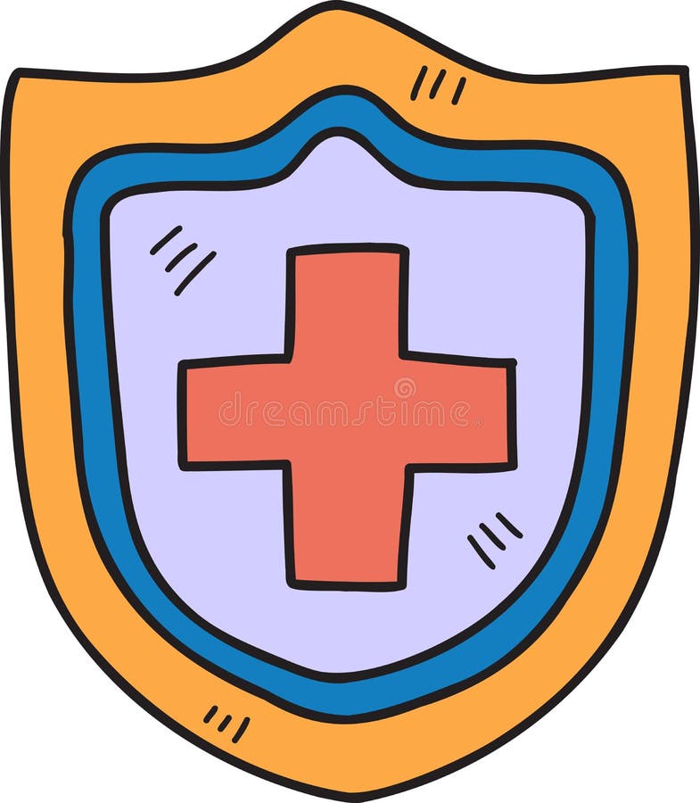 Hand Drawn Shield and Plus Sign Illustration Stock Vector ...
