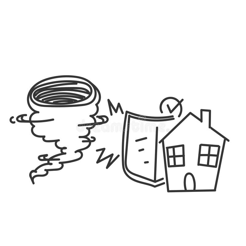 Hand Drawn Shield Protect House from Storm in Doodle Style Stock ...
