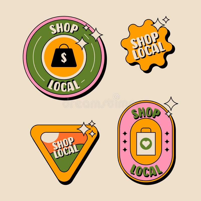 Hand Drawn Shop Local Labels Stock Illustration - Illustration of food ...